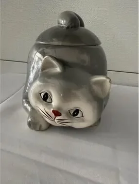 Other | Vintage Grey Ceramic Cat Cookie Jar | Poshmark